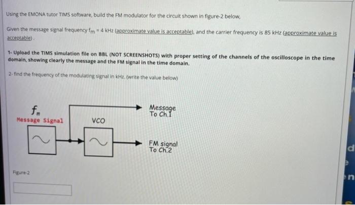Using the EMONA tutor TIMS software, build the FM | Chegg.com