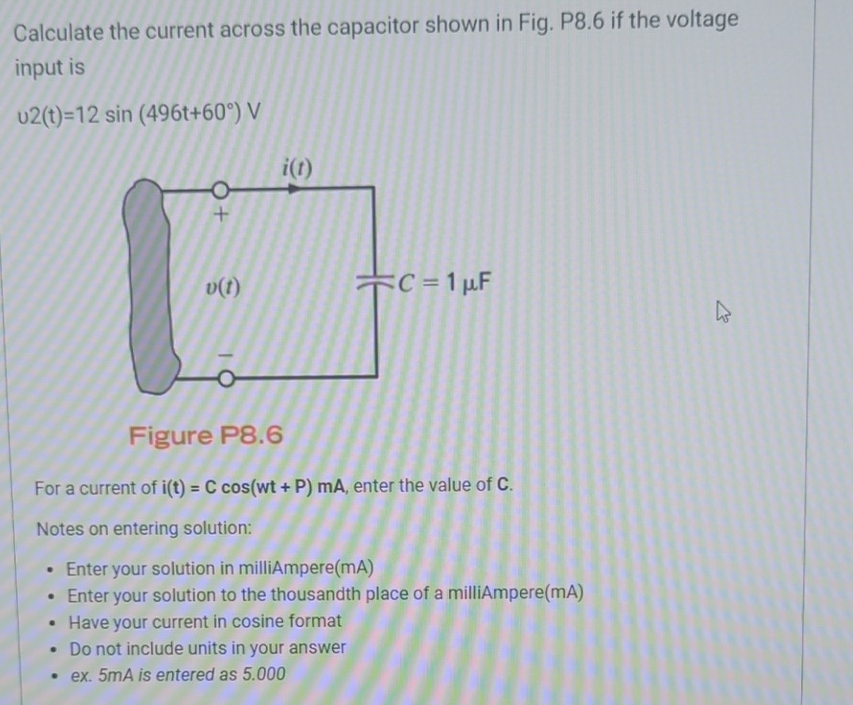 Solved Calculate the current across the capacitor shown in | Chegg.com