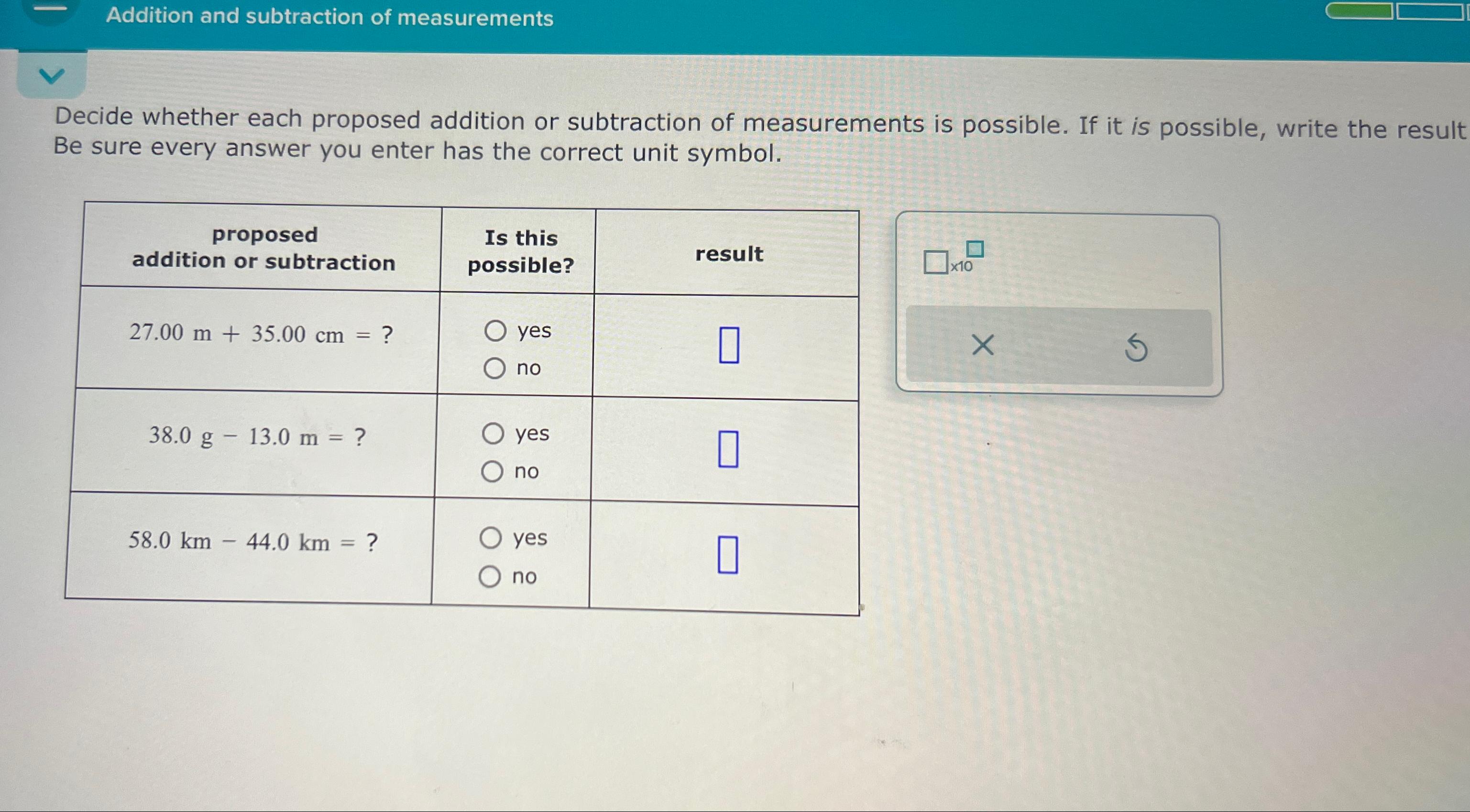 Solved Addition and subtraction of measurementsDecide | Chegg.com