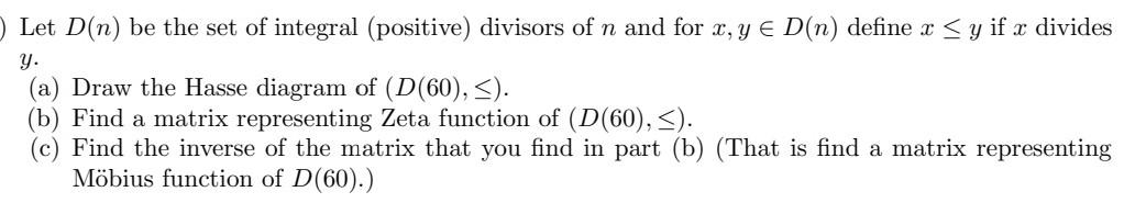 Solved ) Let D(n) be the set of integral (positive) divisors | Chegg.com