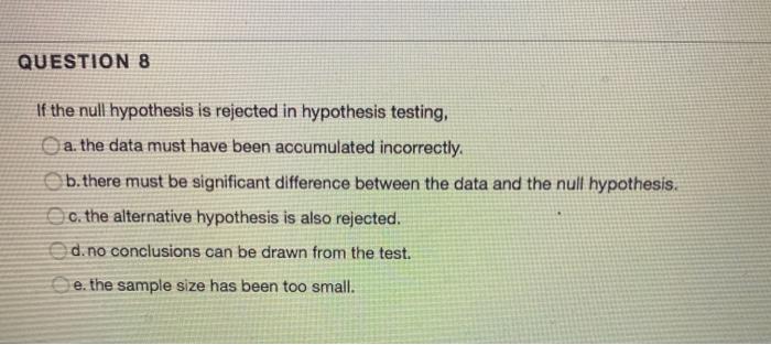 Solved QUESTION 8 If the null hypothesis is rejected in | Chegg.com