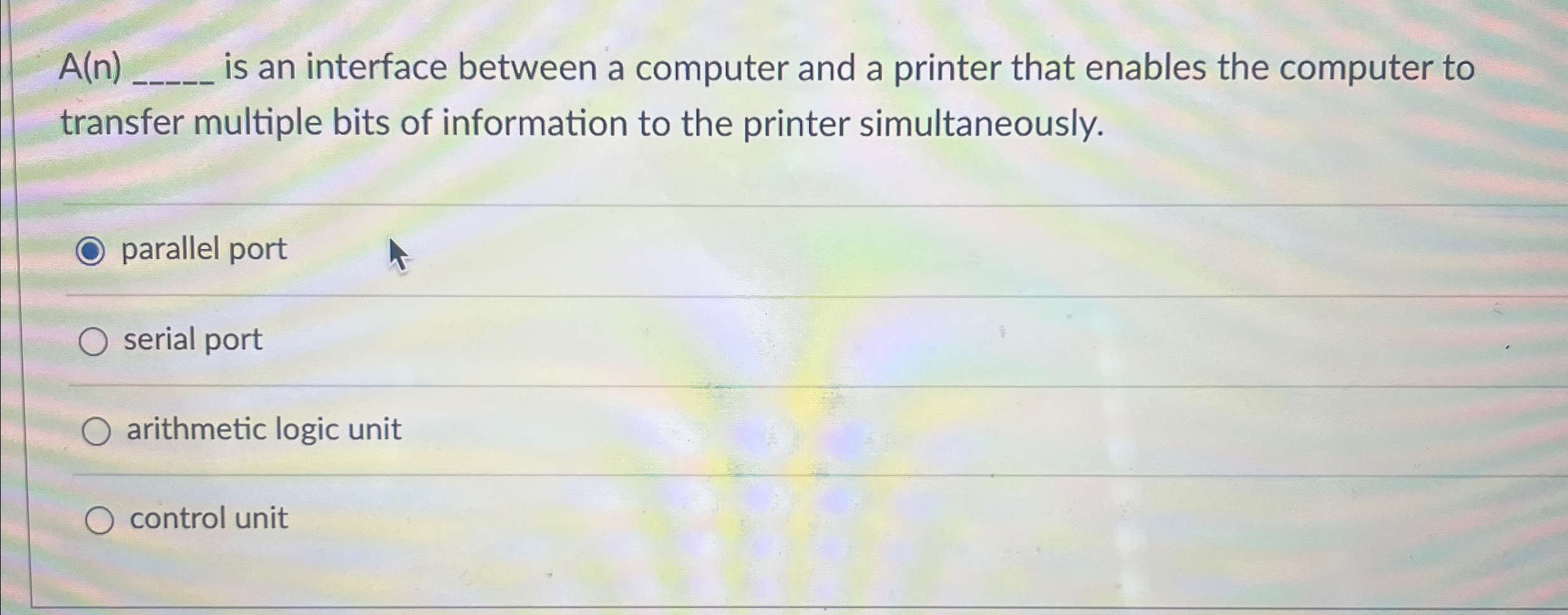 Solved A(n) q, ﻿is an interface between a computer and a | Chegg.com