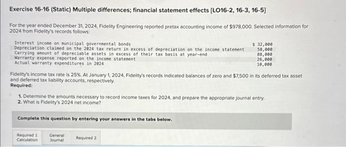Solved Exercise 16-16 (Static) Multiple differences; | Chegg.com