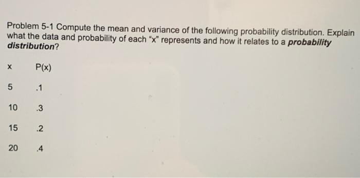 Solved Problem 5-1 Compute the mean and variance of the | Chegg.com