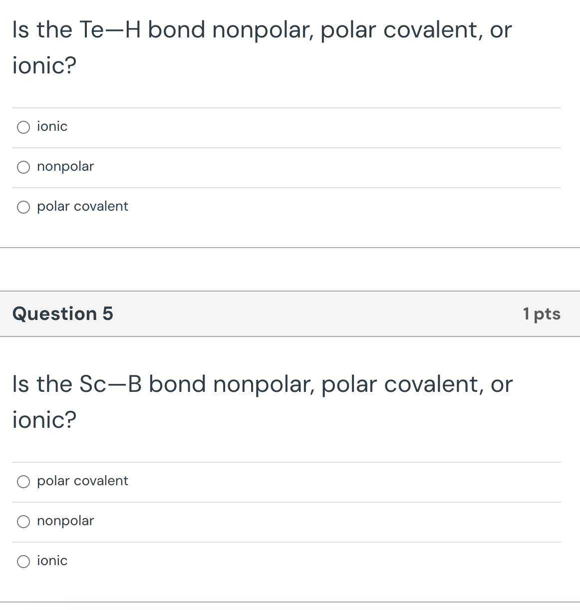 Solved Is the Te-H ﻿bond nonpolar, polar covalent, | Chegg.com