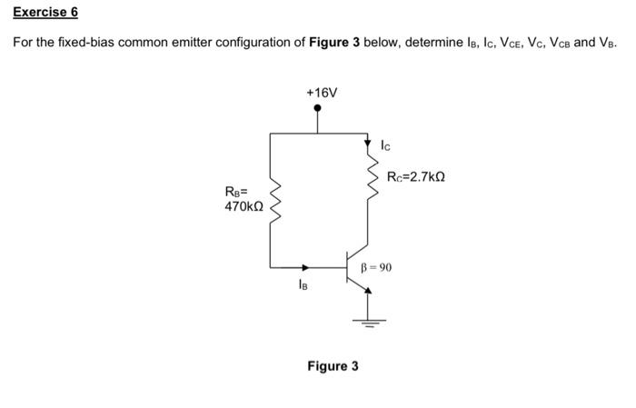 Solved Exercise 6 For the fixed-bias common emitter | Chegg.com