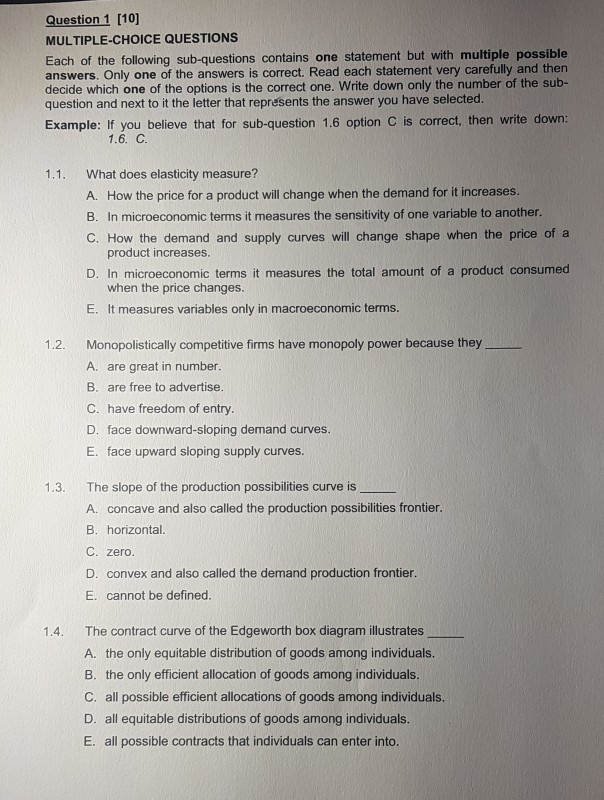 Solved Question 1 [10] MULTIPLE-CHOICE QUESTIONS Each of the | Chegg.com