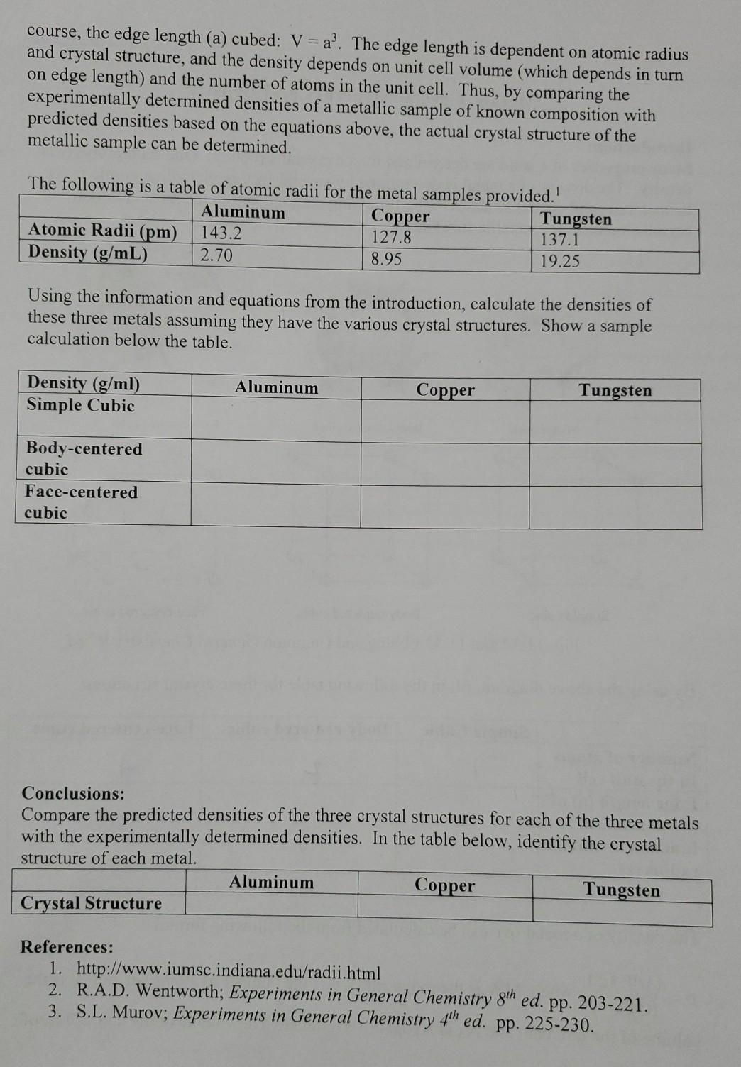 Solved Metals, Crystal Structure and Density Introduction: | Chegg.com