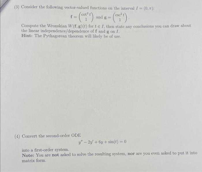 Solved (3) Consider the following vector-valued functions on | Chegg.com