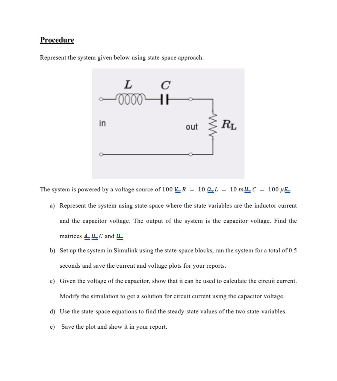Solved ProcedureRepresent the system given below using | Chegg.com