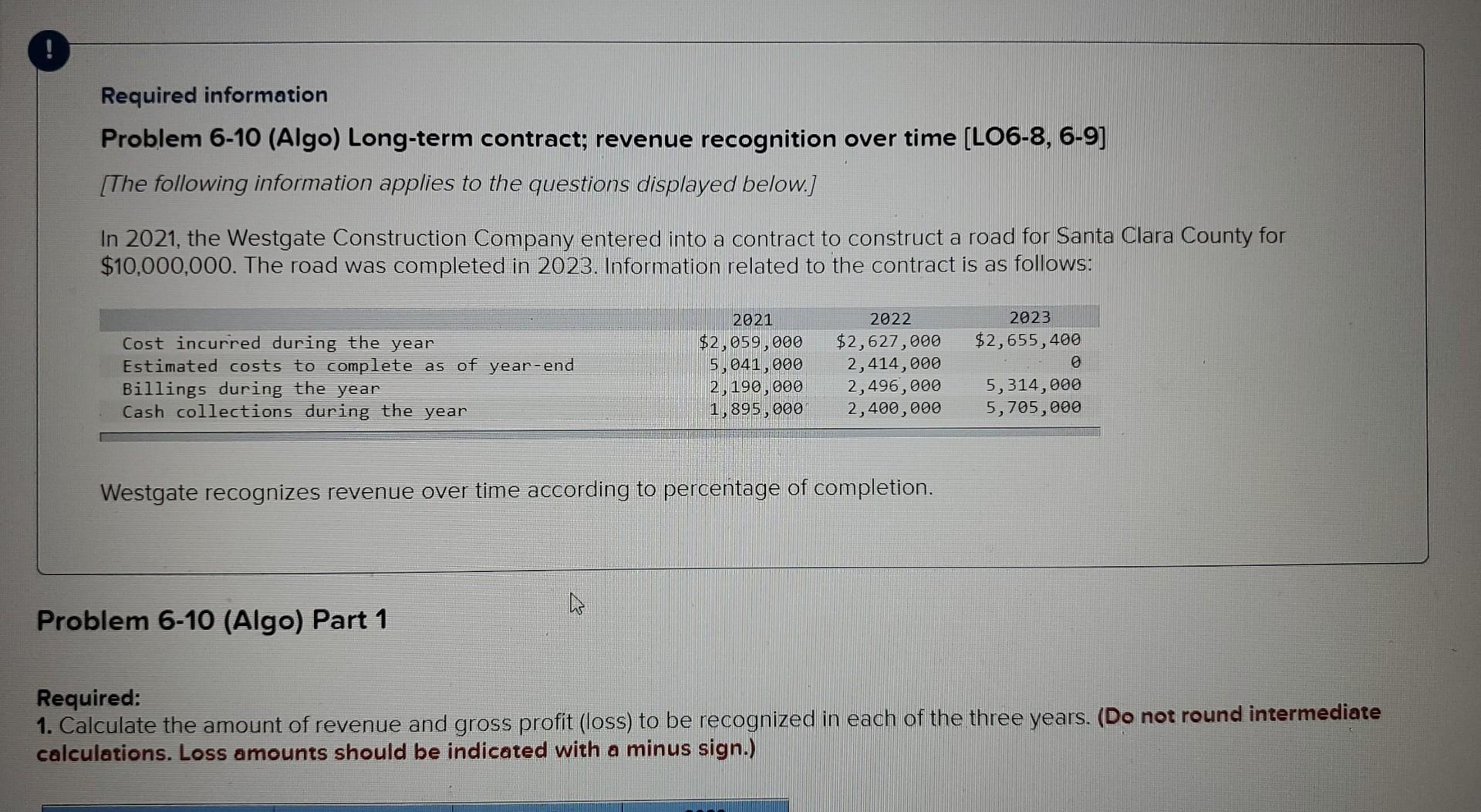 Solved Required information Problem 6-10 (Algo) Long-term | Chegg.com