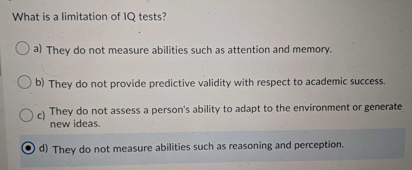 Solved What is a limitation of 10 tests? a) They do not | Chegg.com