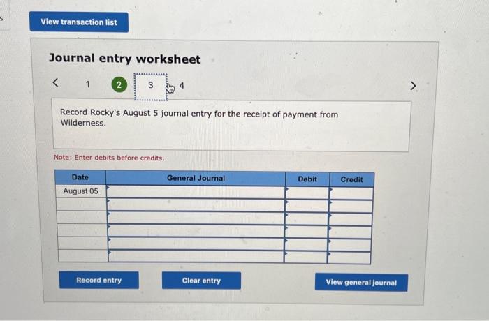 Solved Journal entry worksheet 4 Record Rocky's August | Chegg.com