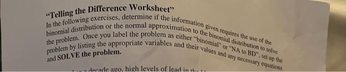 Solved "Telling the Difference Worksheet", In the following | Chegg.com