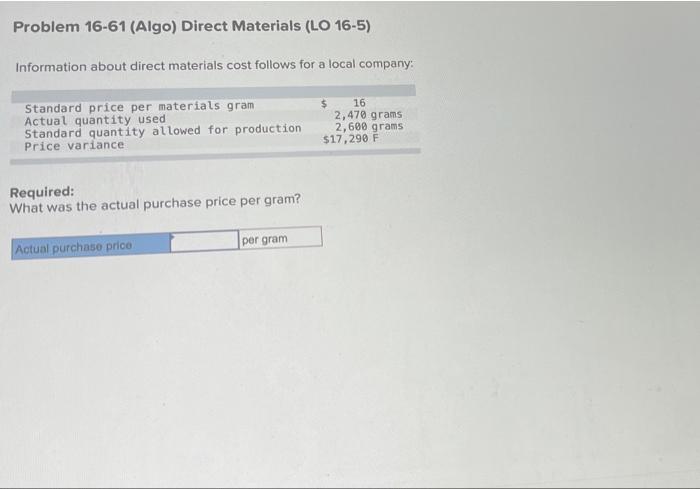 Solved Problem 16-61 (Algo) Direct Materials (LO 16-5) | Chegg.com