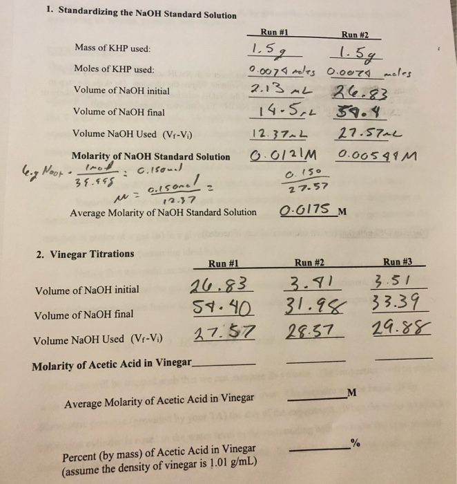 1. Standardizing the NaOH Standard Solution Run #1 | Chegg.com