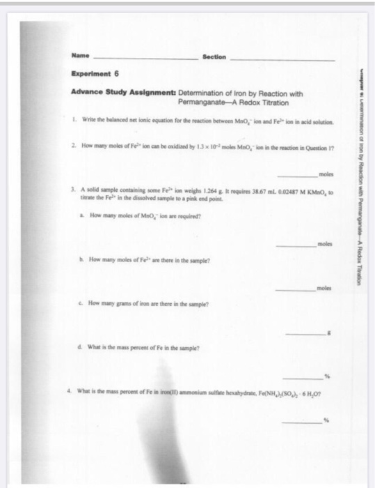 Solved Name Section Experiment 6 Data and Calculations: | Chegg.com