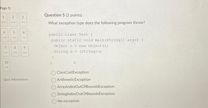 Solved What exception type does the following program throw? | Chegg.com