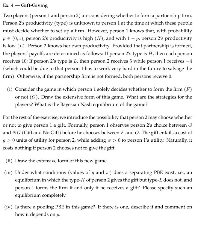 Solved Ex. 4 - ﻿Gift-GivingTwo players (person 1 ﻿and person | Chegg.com