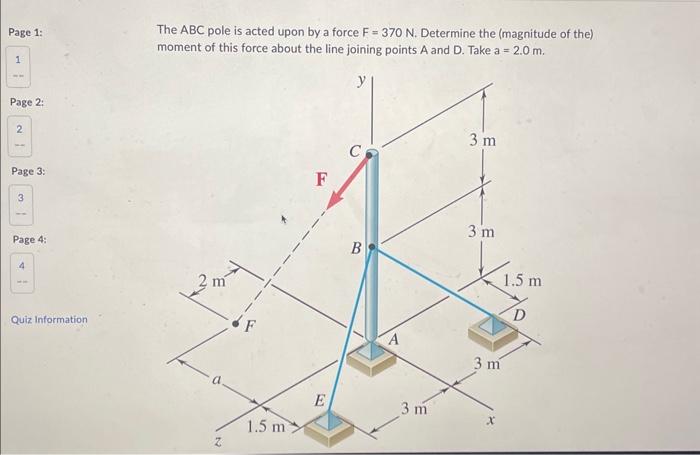 Solved The ABC pole is acted upon by a force F=370 N. | Chegg.com