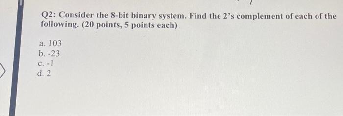 Solved Q2: Consider the 8-bit binary system. Find the 2's | Chegg.com