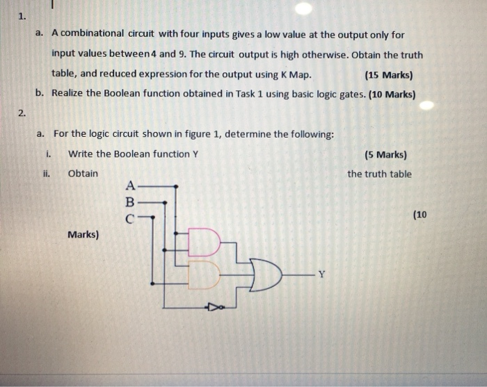 Solved 1. a. A combinational circuit with four inputs gives | Chegg.com