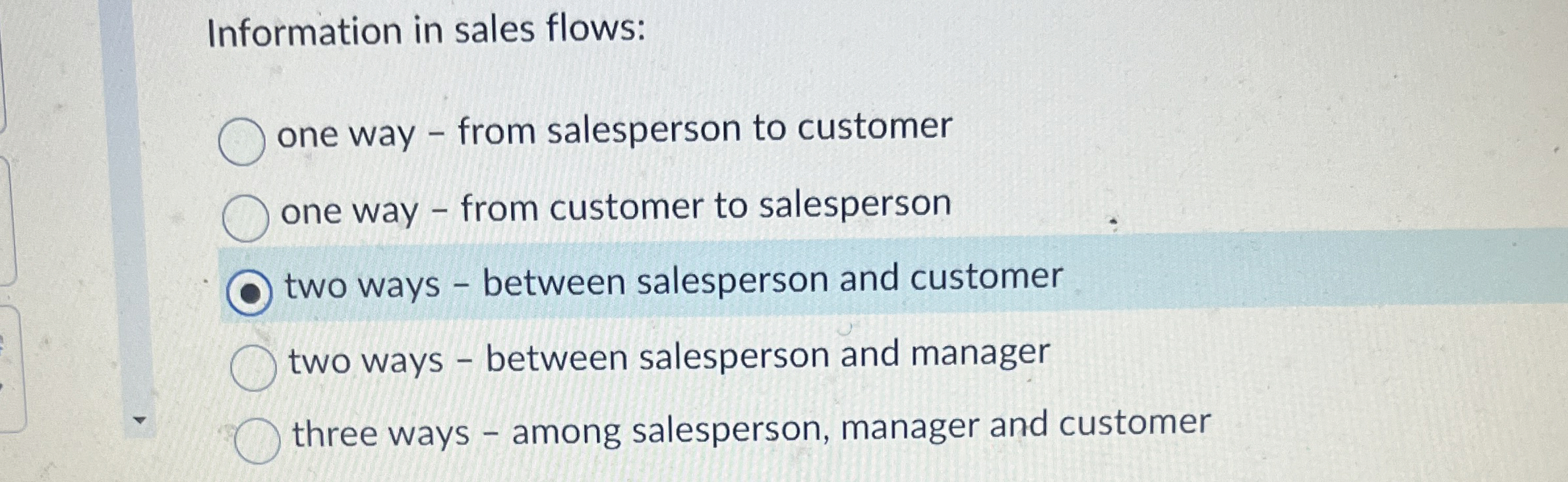 Solved Information in sales flows:one way - ﻿from | Chegg.com