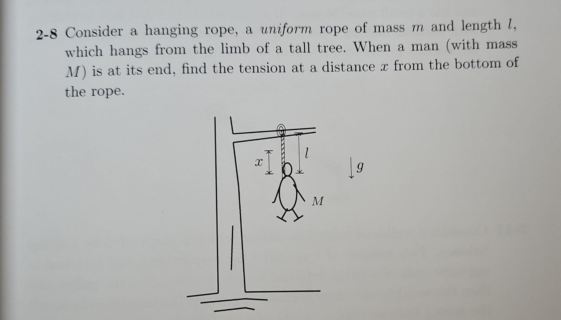 Solved 2-8 Consider a hanging rope, a uniform rope of mass m | Chegg.com