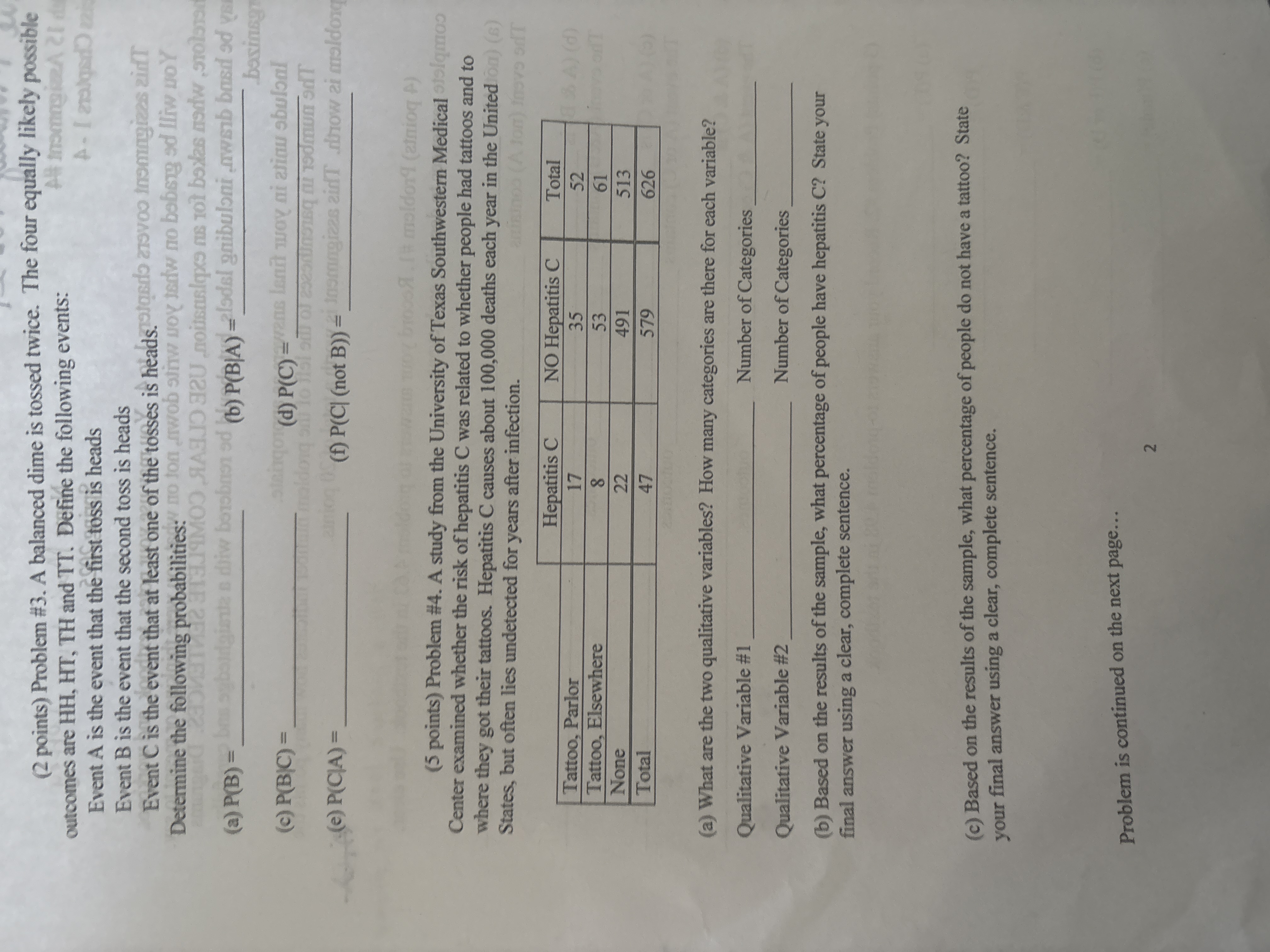 (2 ﻿points) ﻿Problem \#3. ﻿A balanced dime is tossed | Chegg.com