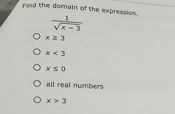 Solved Find the domain of the expression.1x-32x≥3x