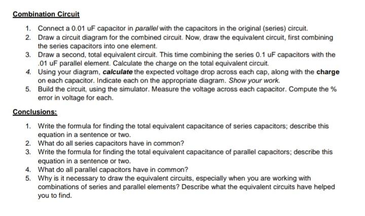 Solved Combination Circuit 1. Connect a 0.01uF capacitor in | Chegg.com