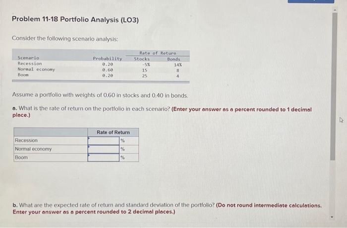 Solved Problem 11-18 Portfolio Analysis (LO3) Consider the | Chegg.com