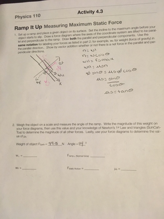 Solved Physics 110 Activity 4.3 Ramp It Up Measuring Maximum | Chegg.com