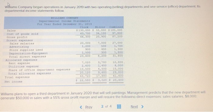Solved Williams Company began operations in January 2019 | Chegg.com