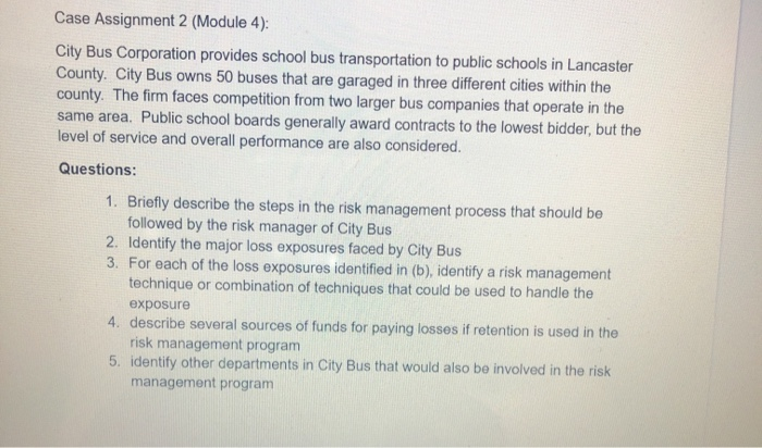 Solved Case Assignment 2 (Module 4): City Bus Corporation | Chegg.com