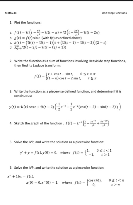 Solved Math238 Unit Step Functions 1. Plot the functions: a. | Chegg.com