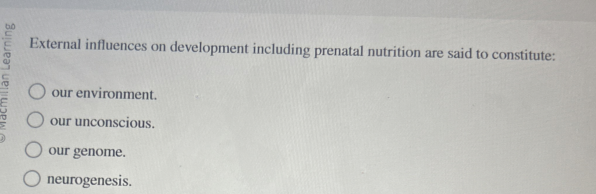Solved External influences on development including prenatal | Chegg.com