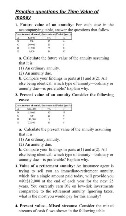 Solved Practice questions for Time Value of money. 1. Future | Chegg.com