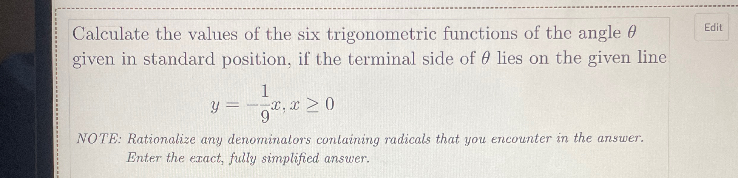 Solved Calculate the values of the six trigonometric | Chegg.com