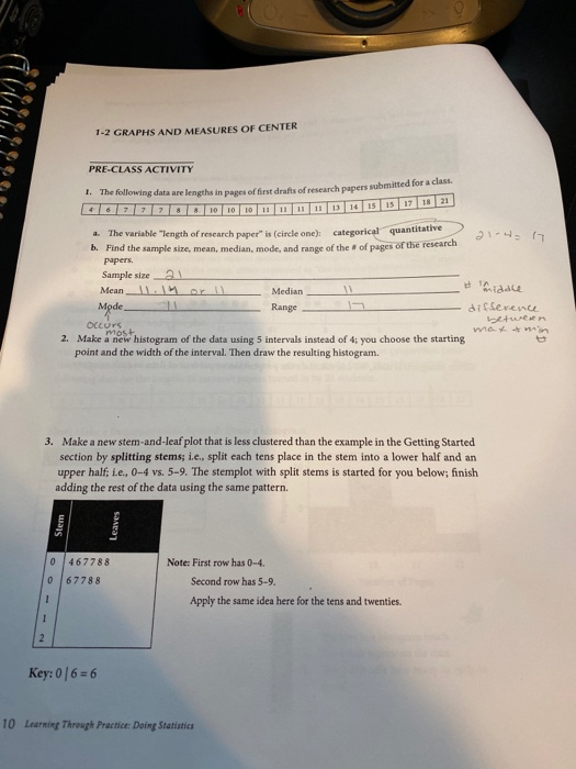Solved 1-2 GRAPHS AND MEASURES OF CENTER PRE-CLASS ACTIVITY | Chegg.com