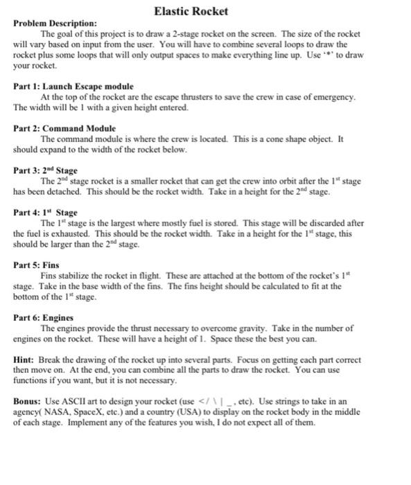 Solved Elastic Rocket Problem Description: The goal of this | Chegg.com