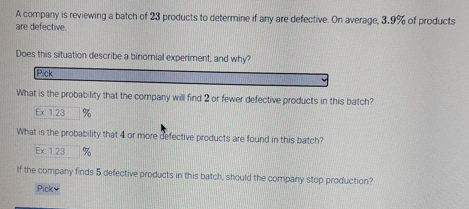 Solved A company is reviewing a batch of 23 products to | Chegg.com