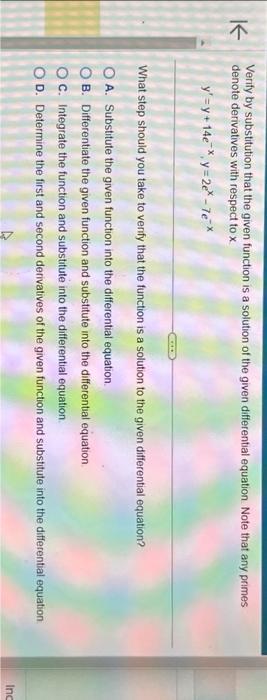 Solved Verify by substitution that the given function is a | Chegg.com