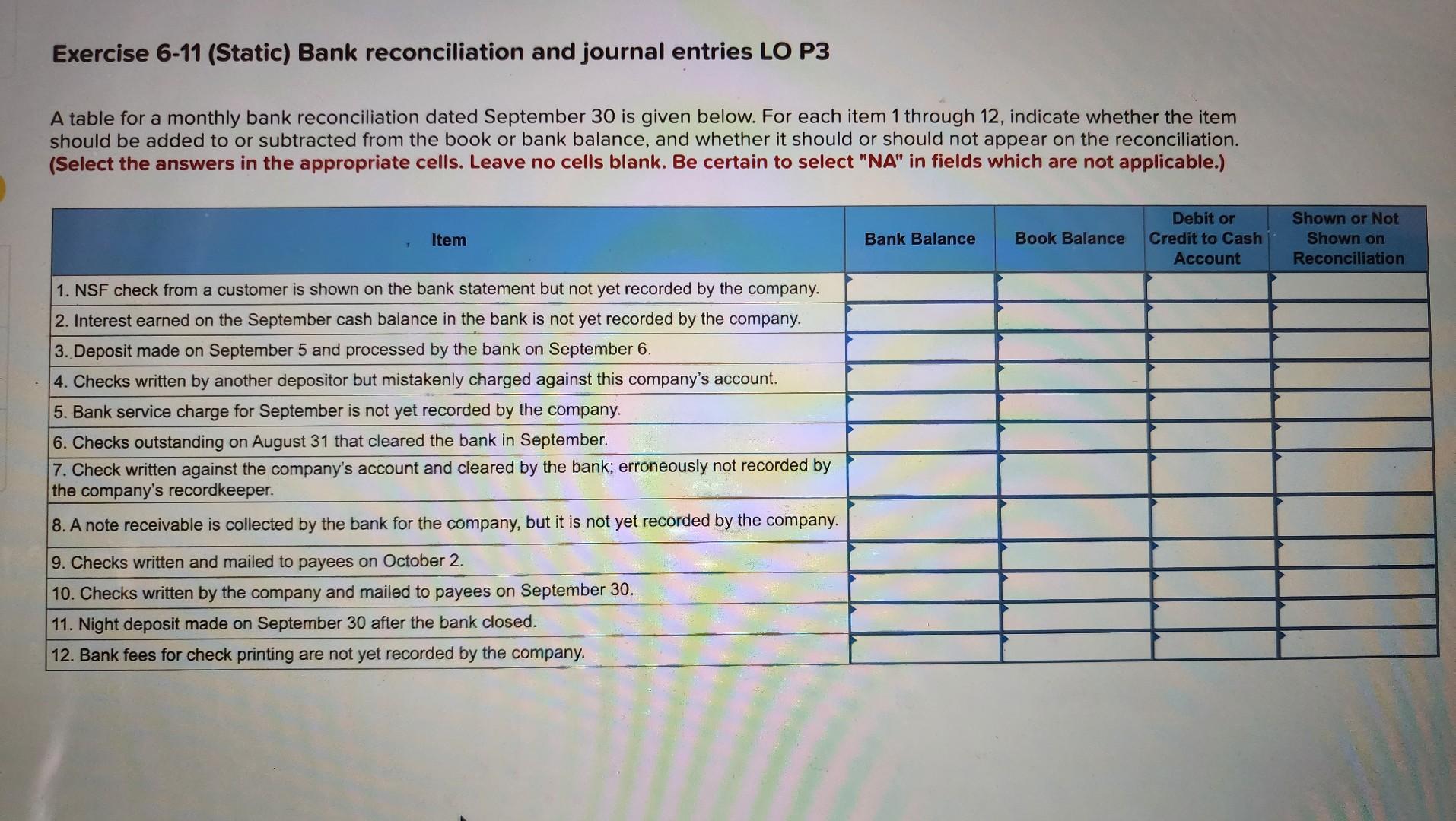 Solved Exercise 6-11 (Static) Bank reconciliation and | Chegg.com