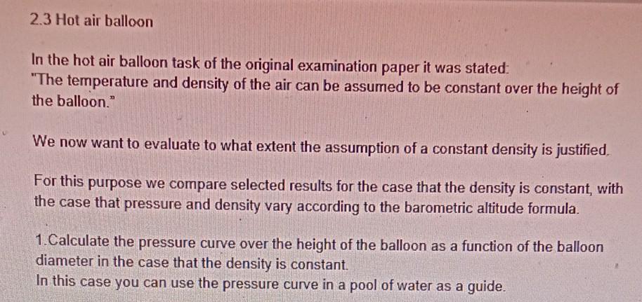 Solved 2.3 Hot air balloon In the hot air balloon task of | Chegg.com