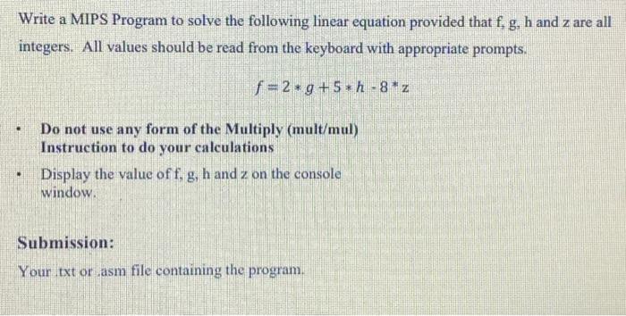 Solved Write a MIPS Program to solve the following linear | Chegg.com