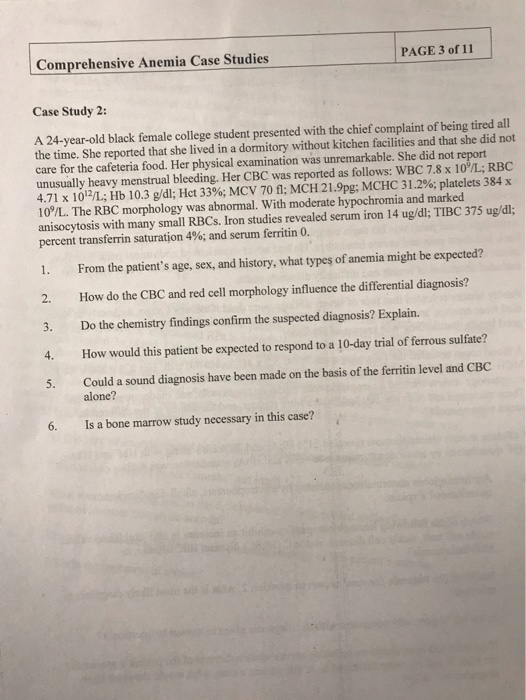 Solved Comprehensive Anemia Case Studies PAGE 3 of 11 Case | Chegg.com