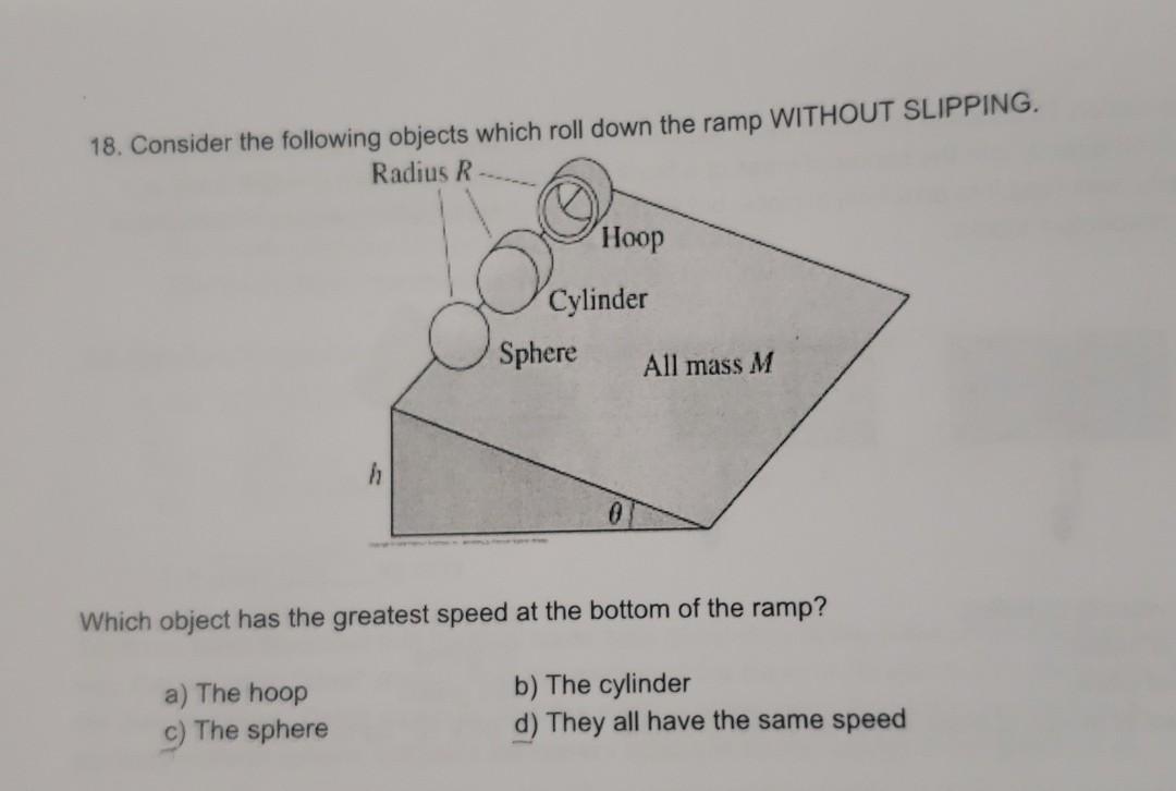 Solved 18. Consider the following objects which roll down | Chegg.com