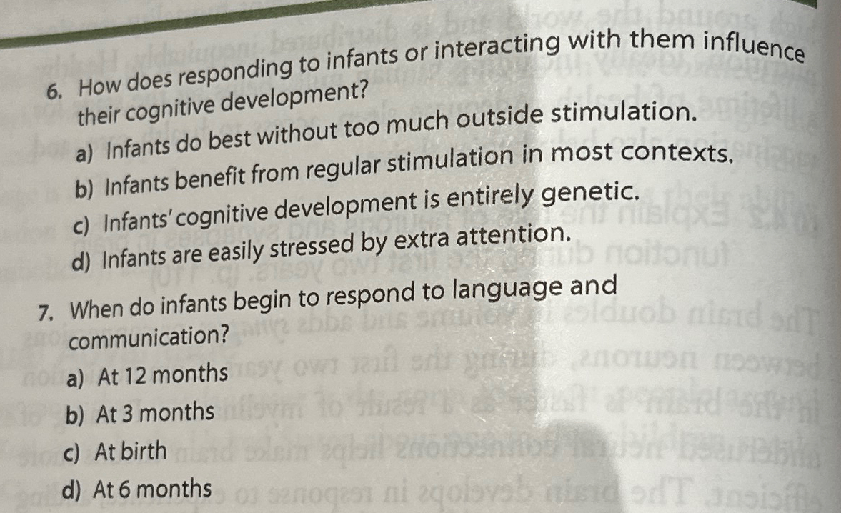 Solved How does responding to infants or interacting with | Chegg.com