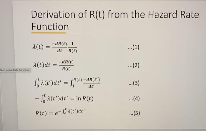 Solved Derivation of R(t) from the Hazard Rate Function | Chegg.com